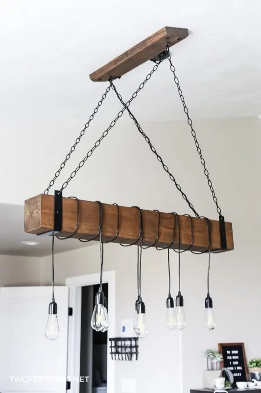 DIY Farmhouse Wood Beam Chandelier - TwoFeetFirst