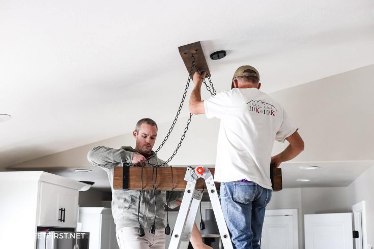 DIY Farmhouse Wood Beam Chandelier - TwoFeetFirst