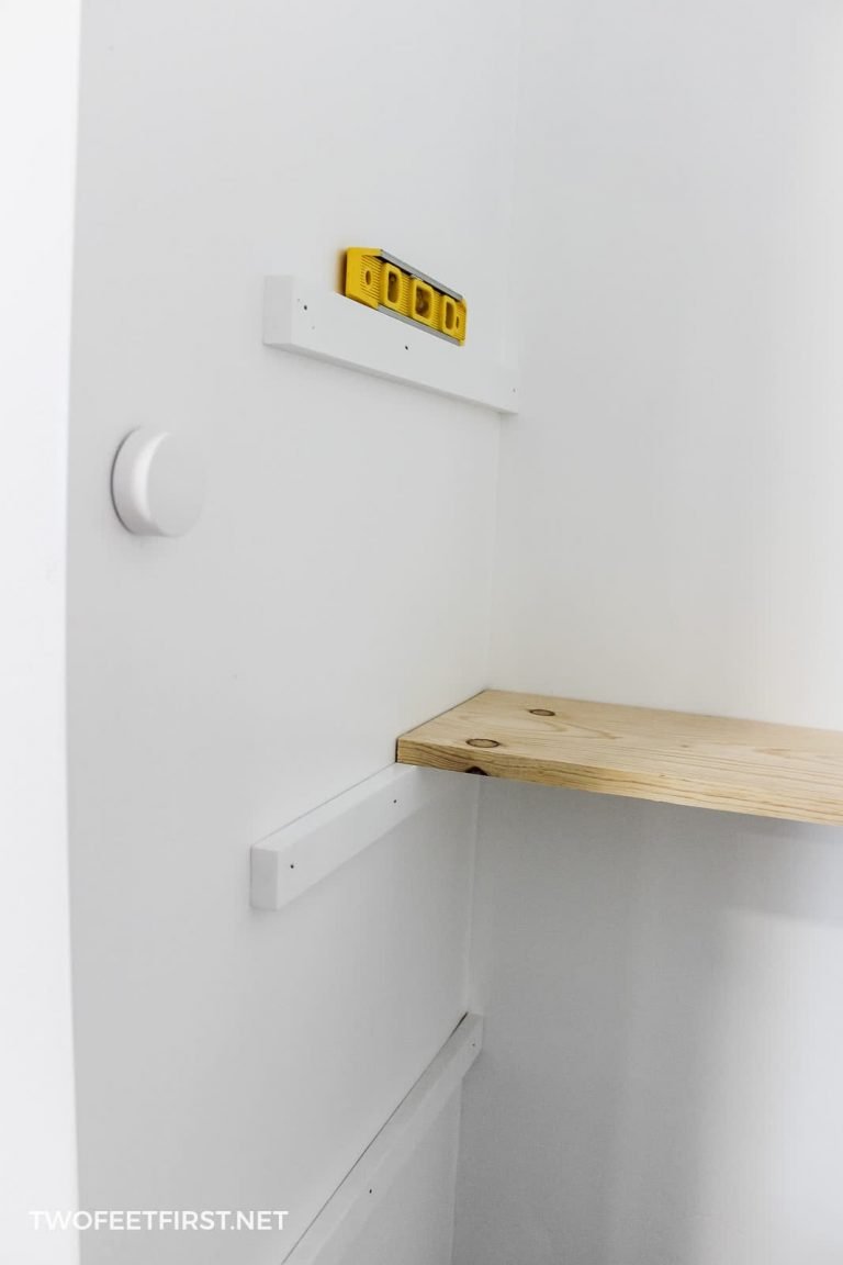 Build a simple wall to wall shelves | TwoFeetFirst