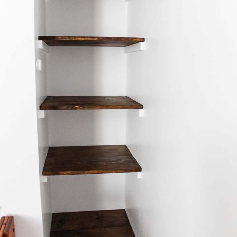 Build a simple wall to wall shelves | TwoFeetFirst